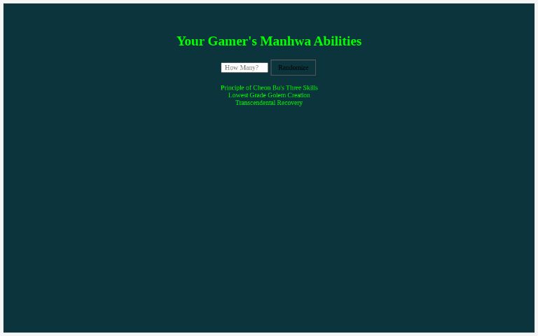 Your Gamer's Manhwa Abilities ― Perchance Generator