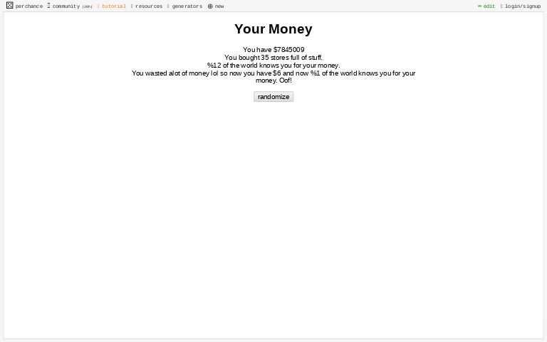 Your Money ― Perchance Generator