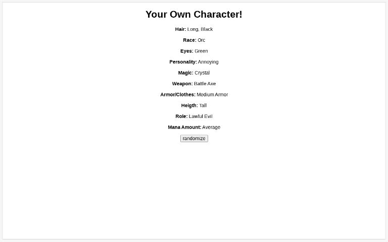 Your Own Character! ― Perchance Generator