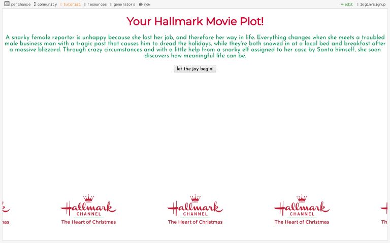 Your Hallmark Movie Plot! ― Perchance Generator
