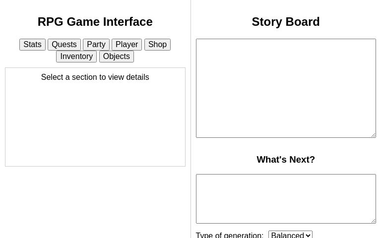 RPG Game Interface ― Perchance Generator
