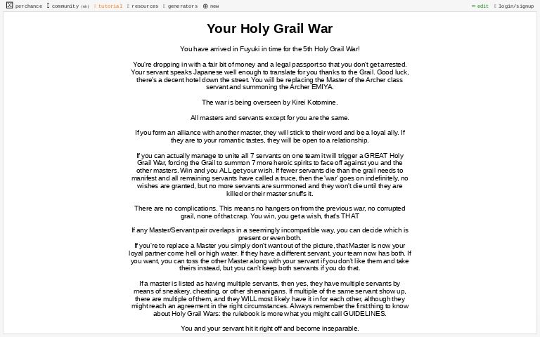 Your Holy Grail War ― Perchance Generator