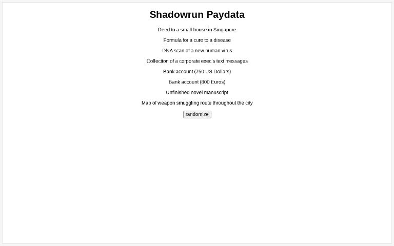Shadowrun Paydata ― Perchance Generator