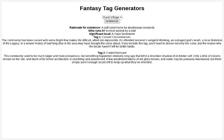 Fantasy Tag Generators
