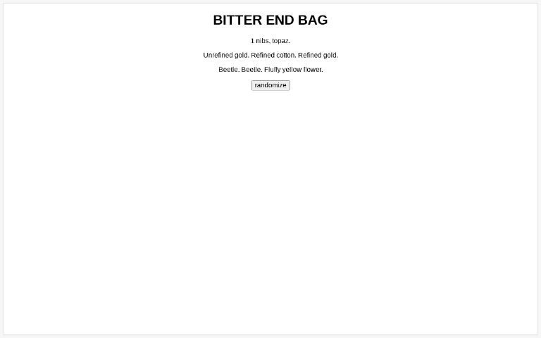 BITTER END BAG ― Perchance Generator