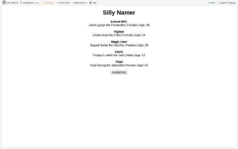 Silly Namer ― Perchance Generator