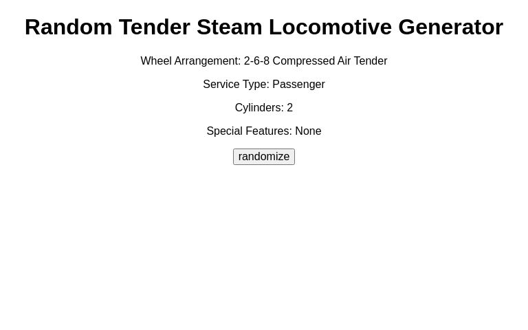 Random Tender Steam Locomotive Generator