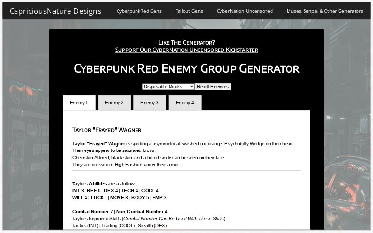 Cyberpunk Red Enemy Group Generator