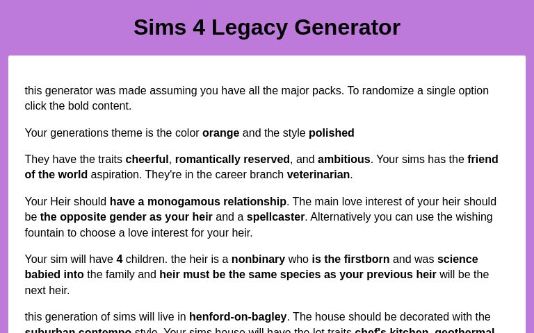 Sims 4 Legacy Generator