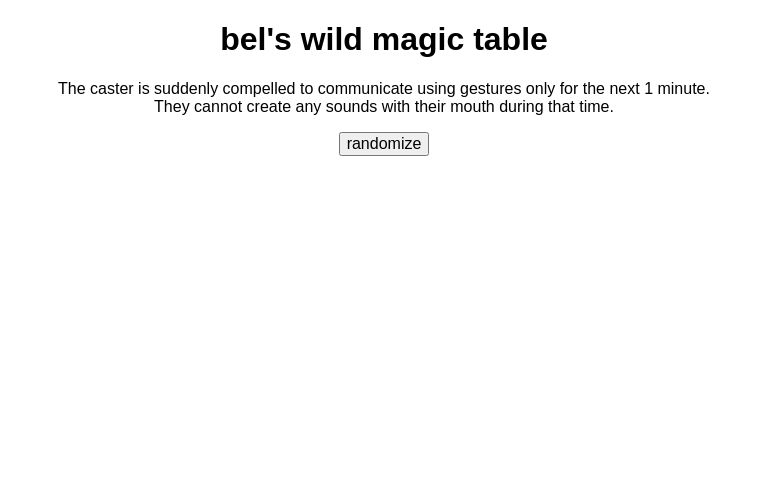 bel's wild magic table ― Perchance Generator