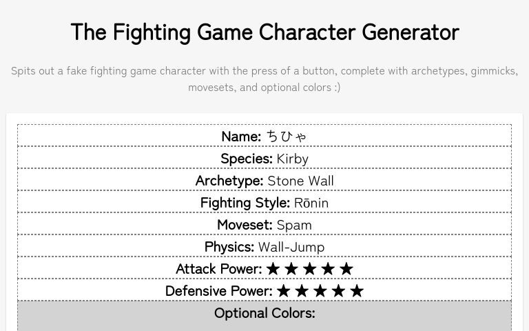 The Fighting Game Character Generator