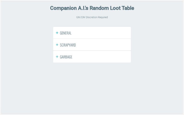 Companion A.I.'s Random Loot Table ― Perchance Generator