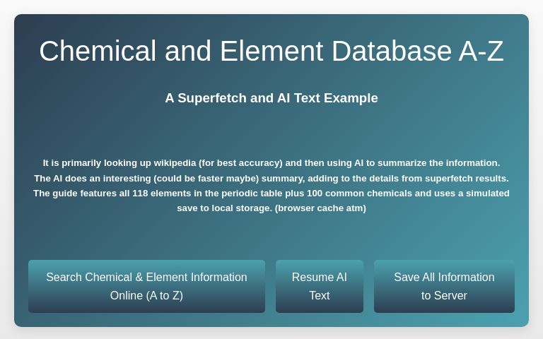 Chemical and Element Database A-Z ― Perchance Generator