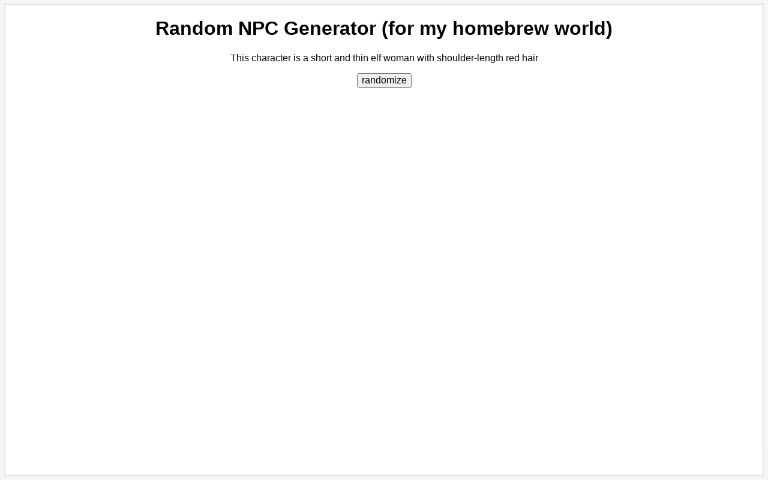 Random NPC Generator (for my homebrew world)