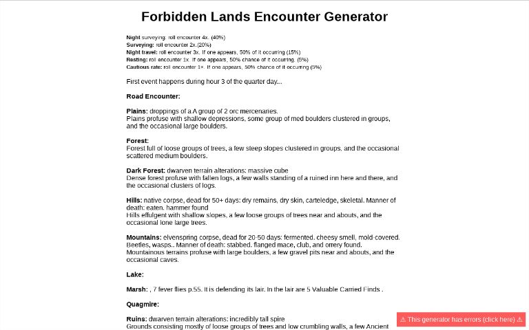 Forbidden Lands Encounter Generator