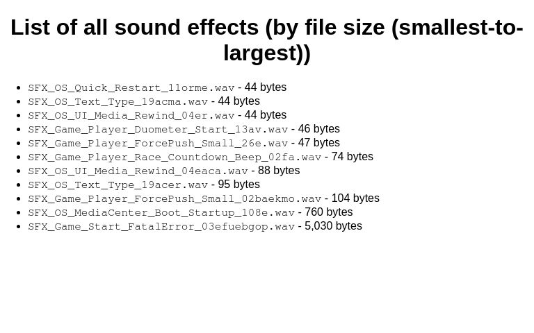 List of all sound effects (by file size (smallest-to-largest)) ― Perchance Generator
