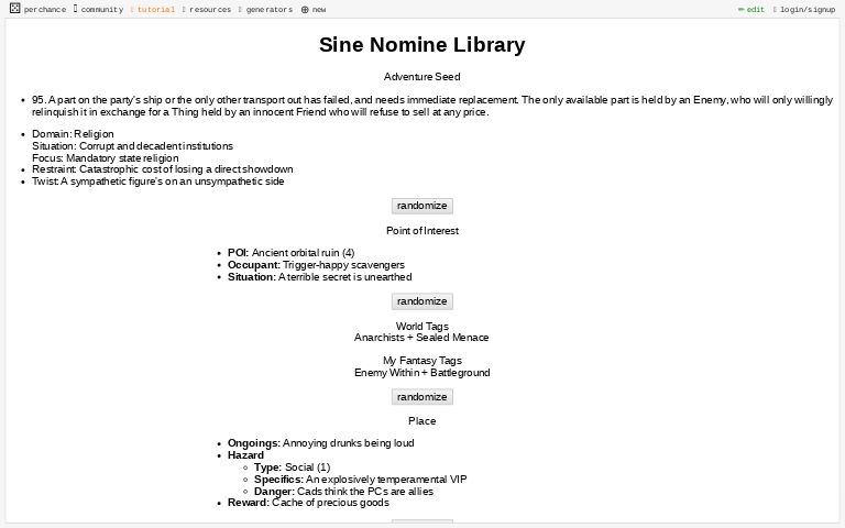 Sine Nomine Library ― Perchance Generator