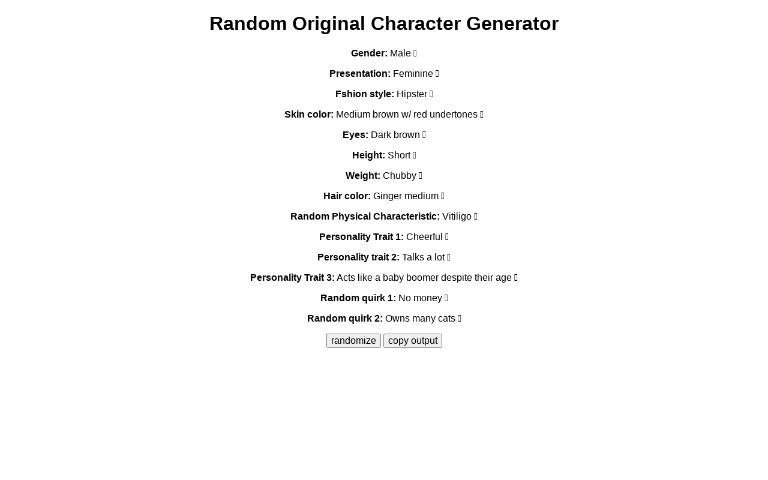 Random Original Character Generator
