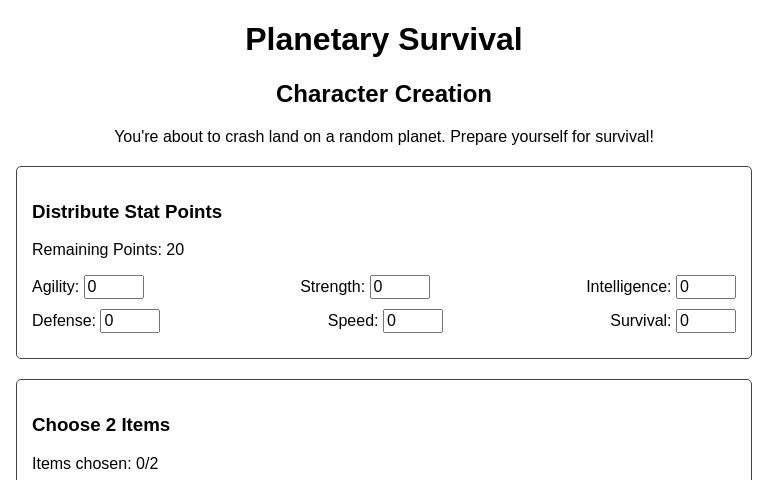 Planetary Survival ― Perchance Generator