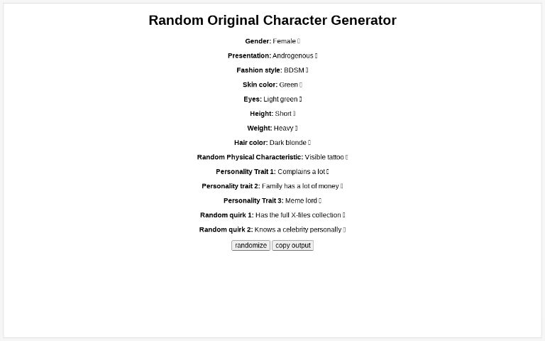 Random Original Character Generator