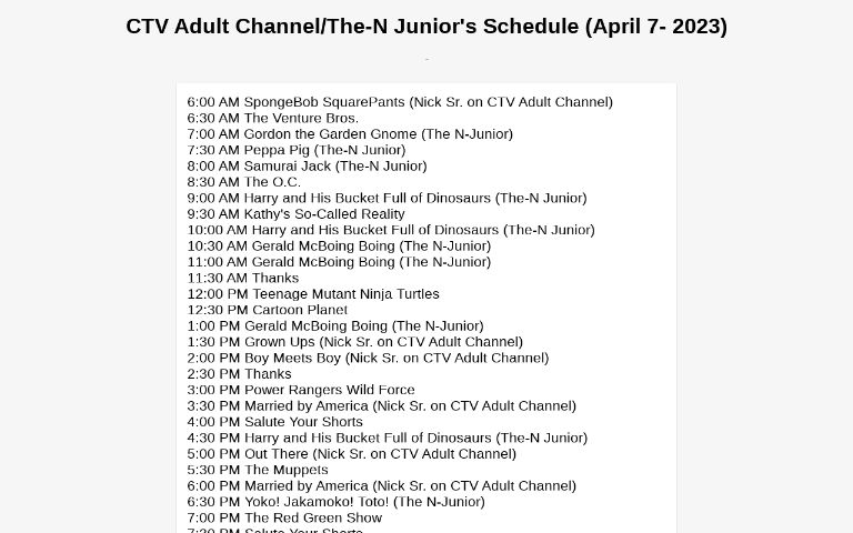 CTV Adult Channel/The-N Junior's Schedule (April 7- 2023) ― Perchance ...