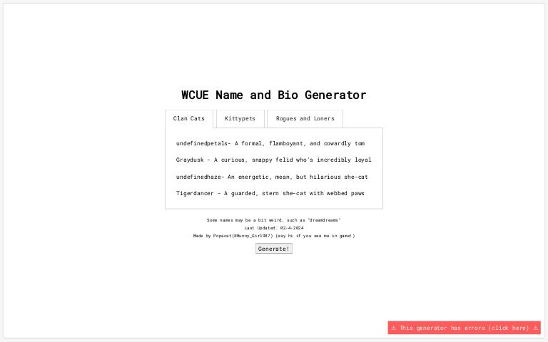 WCUE Name and Bio Generator