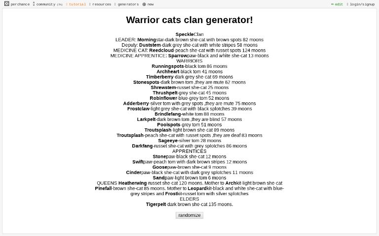 Warrior cats clan generator!