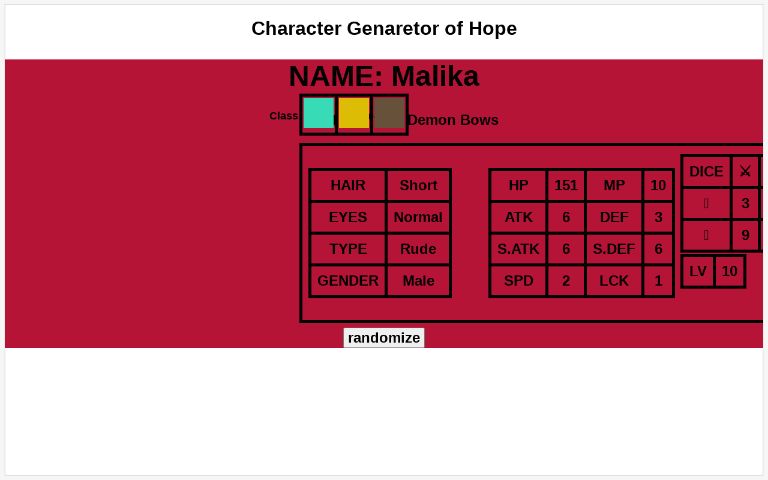 Character Genaretor of Hope ― Perchance Generator