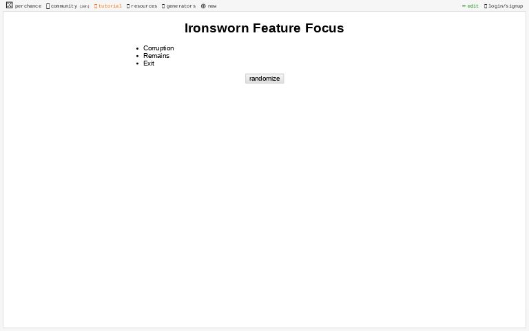 Ironsworn Feature Focus ― Perchance Generator