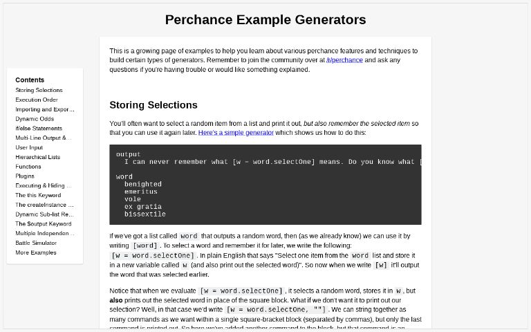 Perchance Example Generators