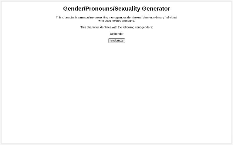 Gender/Pronouns/Sexuality Generator