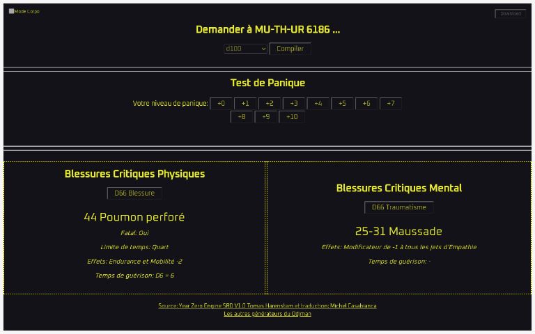 Year Zero Engine SRD test de panique ― Perchance Generator