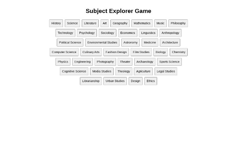 Subject Explorer Game ― Perchance Generator
