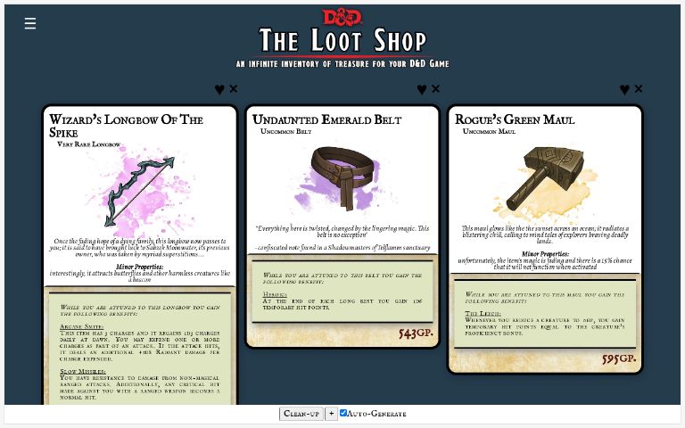 The Loot Shop ― Perchance Generator