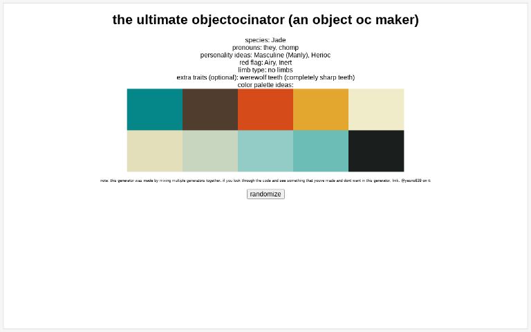 the ultimate objectocinator (an object oc maker) ― Perchance Generator