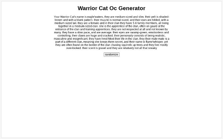 Warrior Cat Oc Generator