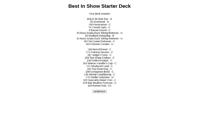 Best In Show Starter Deck ― Perchance Generator