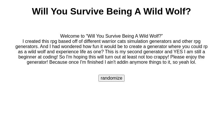 Will You Survive Being A Wild Wolf? ― Perchance Generator
