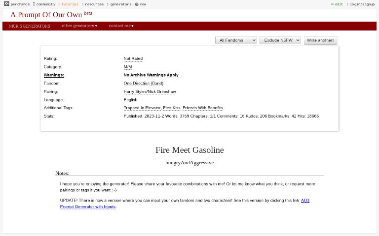 A Prompt Of Our Own beta ― Perchance Generator