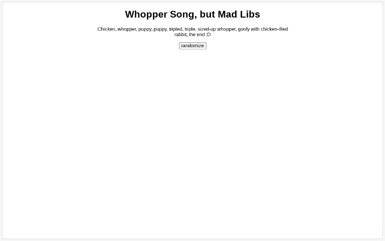 Whopper Song, but Mad Libs ― Perchance Generator