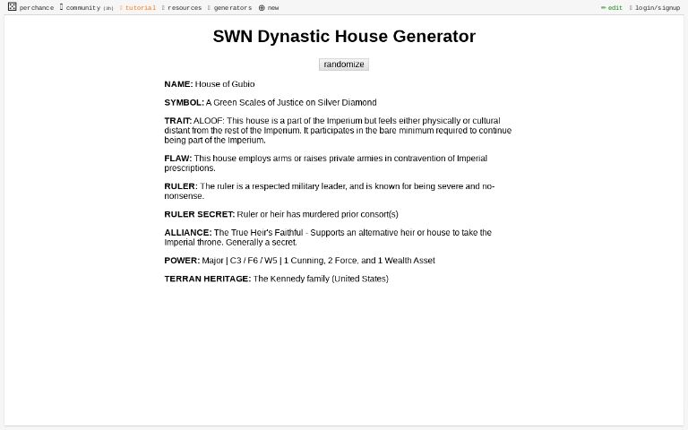 SWN Dynastic House Generator