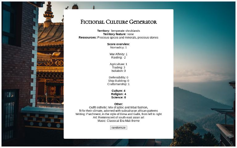 Fictional Culture Generator