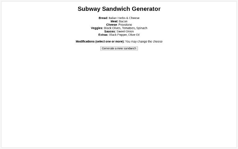 Subway Sandwich Generator