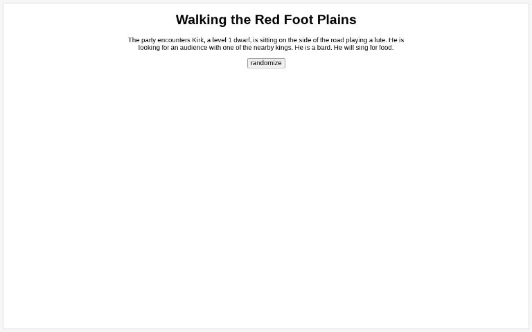 Walking the Red Foot Plains ― Perchance Generator