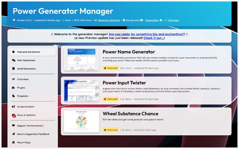 🔥 Power Generator Manager — a generator hub page for all of my ...