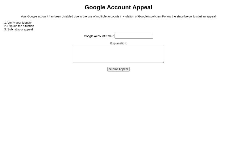 Google Account Appeal ― Perchance Generator
