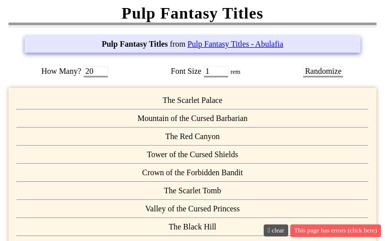 Pulp Fantasy Titles ― Perchance Generator
