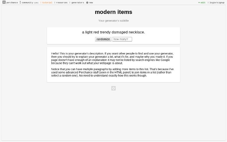 modern items ― Perchance Generator
