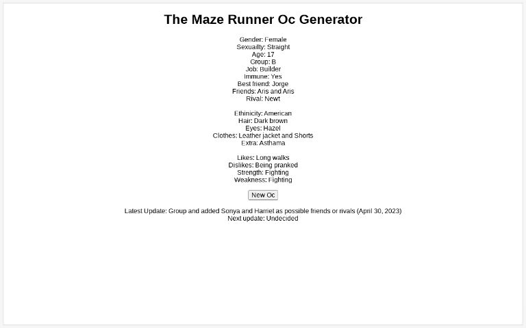 The Maze Runner Oc Generator