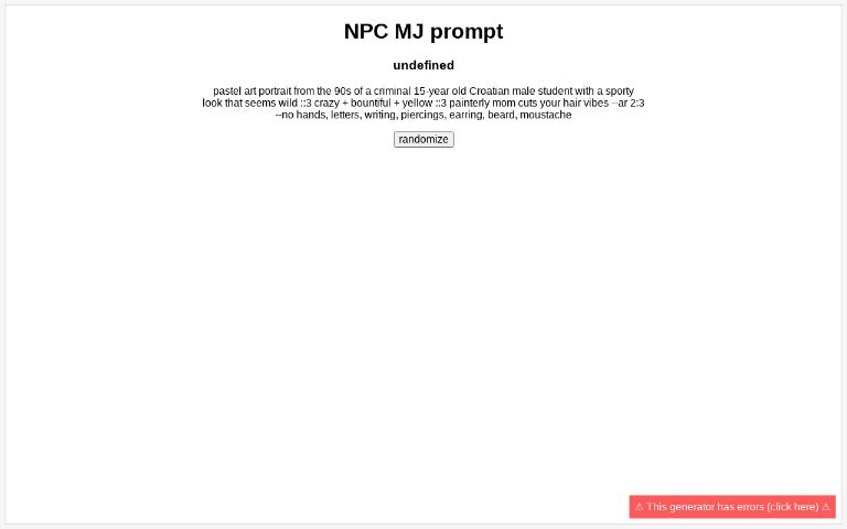 NPC MJ prompt ― Perchance Generator
